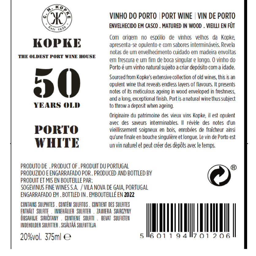 KOPKE 50 YEARS OLD WHITE (0,375L) – Kopke Group Wine Shop